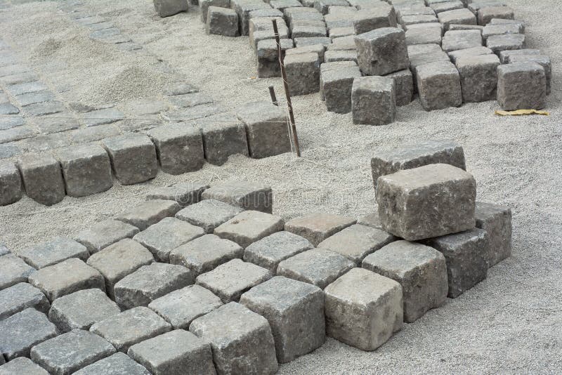 Road Construction with Cobblestone Stock Image - Image of brick ...
