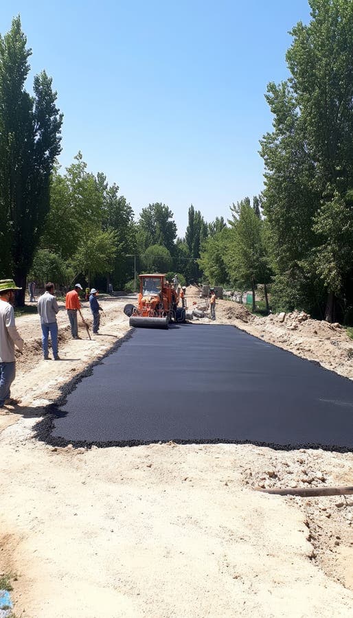 Road Construction Crew Paving Asphalt, Urban Renewal, City ...