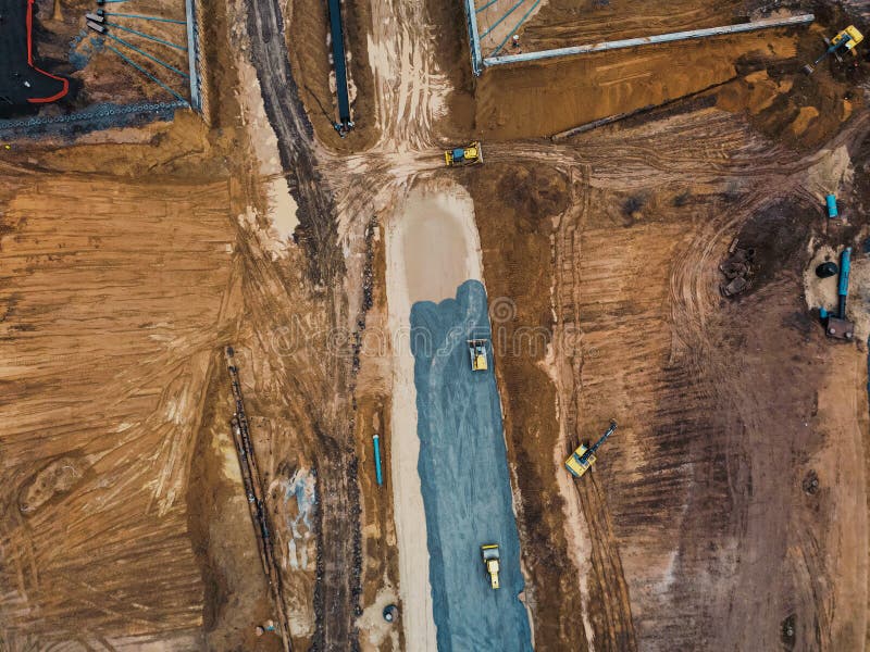 Road Construction. Drone View. Aerial View Above Road Construction ...