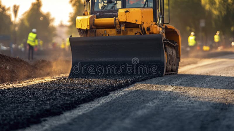Road Construction Equipment is Working on a Section of Road, Creating ...