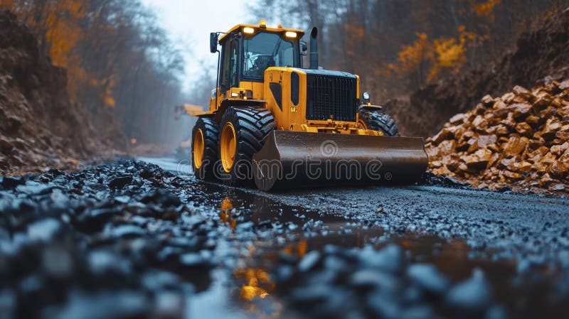 Road Construction Equipment is Working on a Section of Road, Creating ...