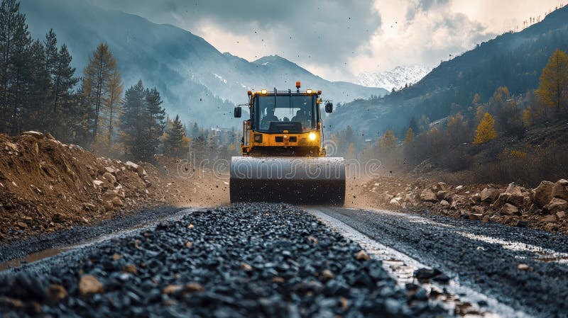 Road Construction Equipment is Working on a Section of Road, Creating ...