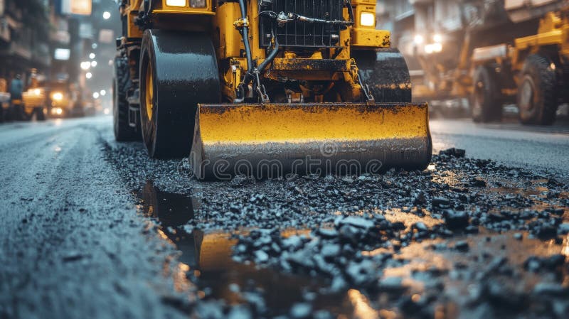 Road Construction Equipment is Working on a Section of Road, Creating ...