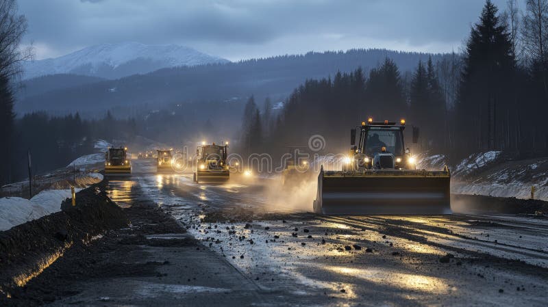 Road Construction Equipment is Working on a Section of Road, Creating ...
