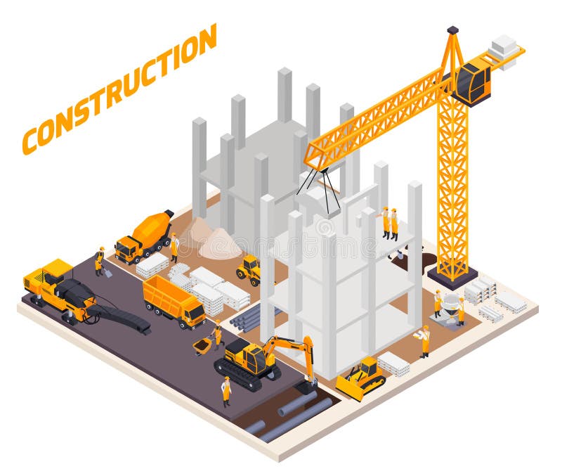 Vector Isometric Building Construction Site Stock Vector - Illustration ...