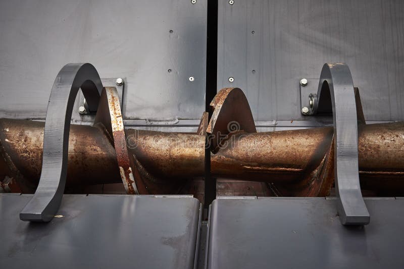 Road Construction Machinery. Asphalt Feed Auger in Paver Hopper Stock ...