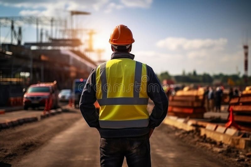 Road Construction Progress Check by Engineering Professional. Stock ...