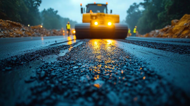 Road Construction in Progress at Dusk - Generative Ai Stock ...