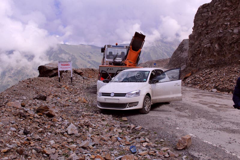 Road Construction in Progress on the Mountain Peak. Stock Photo - Image ...