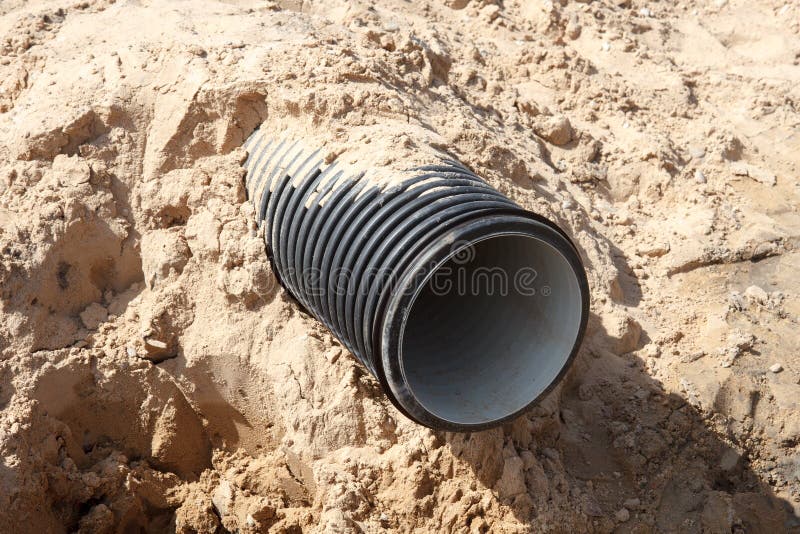 Road Construction Sewer Pipe Stock Photo - Image of water, drainage ...