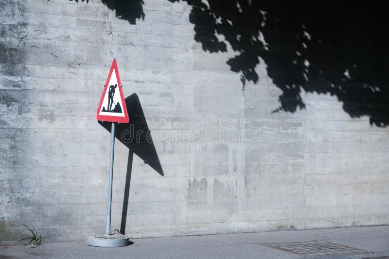 Road Construction Sign and Abstract Shadow. Stock Photo - Image of sign ...
