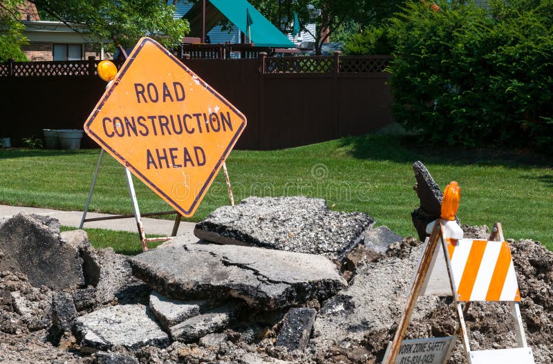 Construction Ahead Sign stock image. Image of slow, warning - 26402863