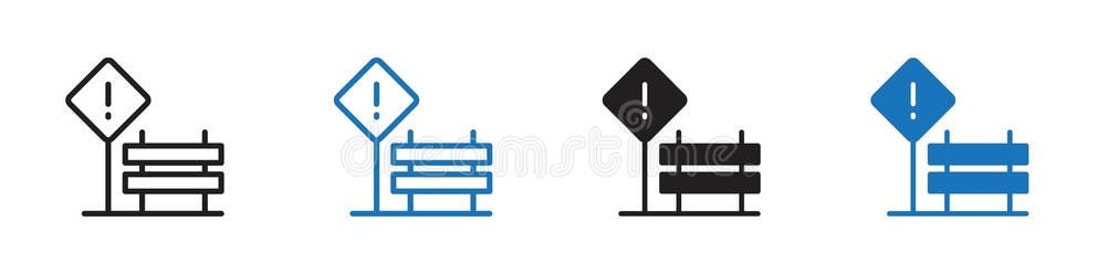 Road Construction Sign Icon Linear Graphics Set Vector in Black Stock ...