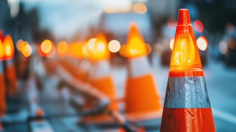 Road Construction Signs with Traffic Cones Stock Illustration ...