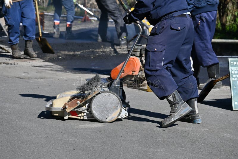The Road Construction Site. Asphalt Paving Work Stock Image - Image of ...