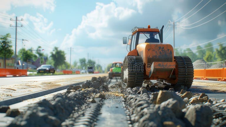 Road Construction Crew at Work Stock Photo - Image of automated ...