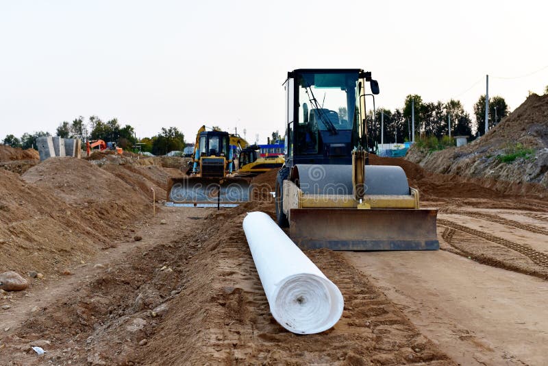 Dozer during Roadwork at Construction Site. Bulldozer for Land Clearing ...