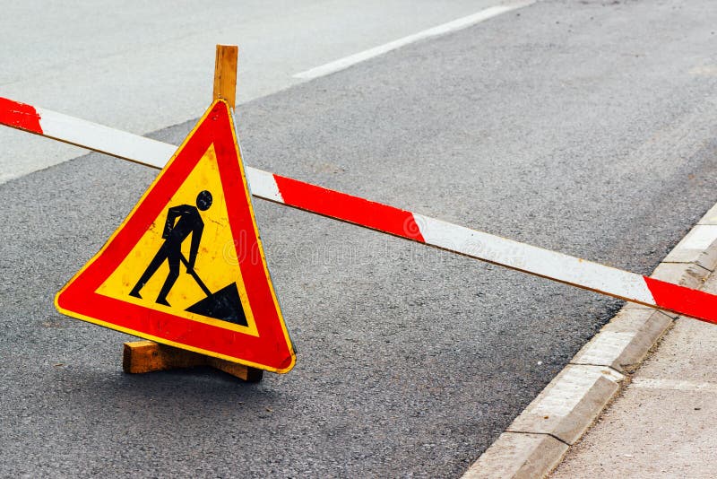 Road Construction Work Sign Stock Photo - Image of industry, asphalt ...