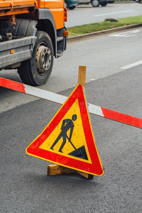 Road Construction Work Sign Stock Photo - Image of driving, activity ...