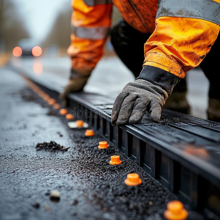 Road Construction Worker in High Visibility Gear Adjusting Cones. Stock ...