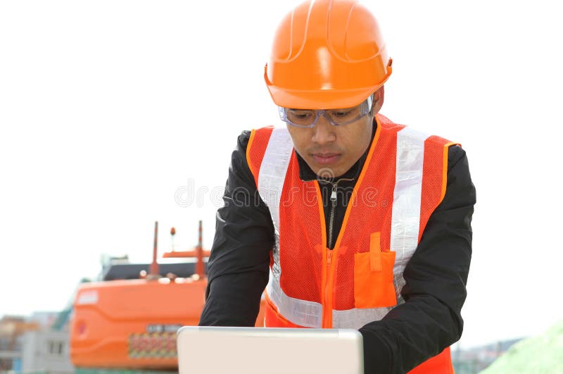 Road Construction Worker with Laptop Stock Image - Image of heavy ...