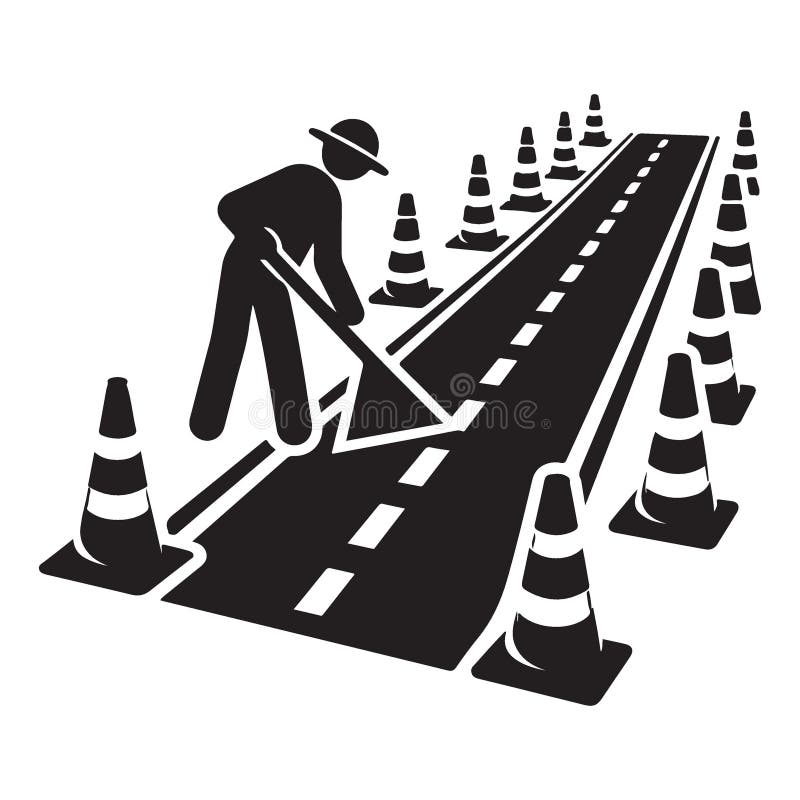 Road Construction Worker Silhouette Vector Art Doing Maintenance ...