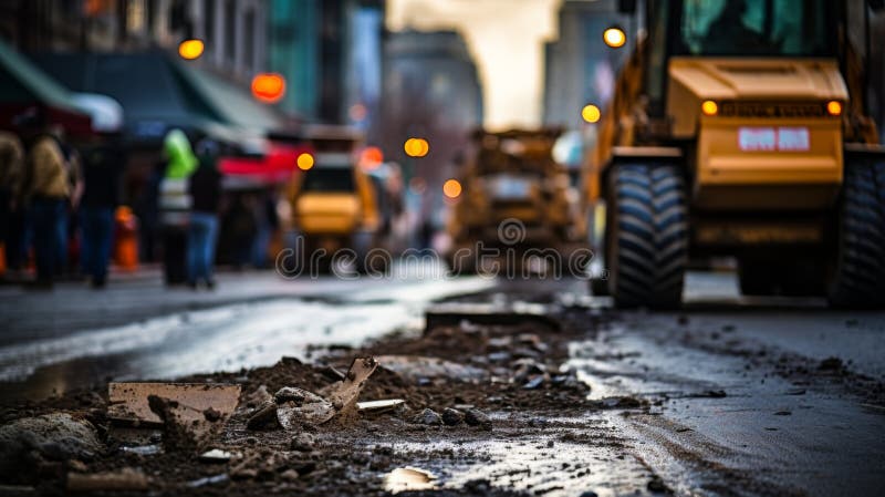 Road Construction Workers Laying Tarmac with Machinery and Tools at a ...