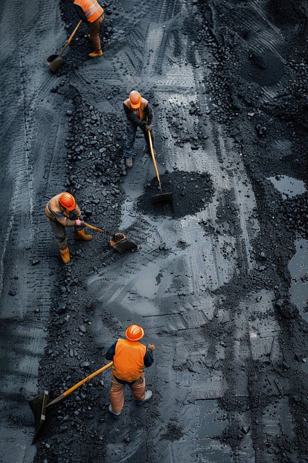 Road Construction Workers Teamwork Tarmac Laying Work Stock ...
