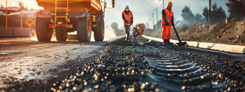 Road Construction Workers Teamwork Tarmac Laying Work Stock ...