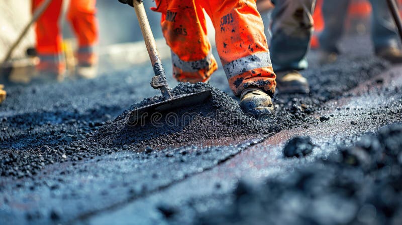 Road Construction Workers Teamwork Tarmac Laying Work Stock Photo ...