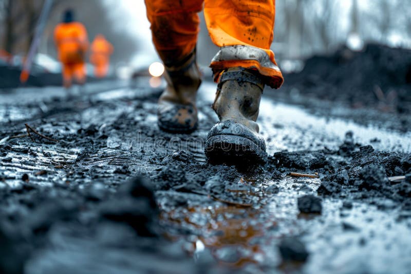 Road Construction Workers Teamwork, Tarmac Laying Works at a Road ...