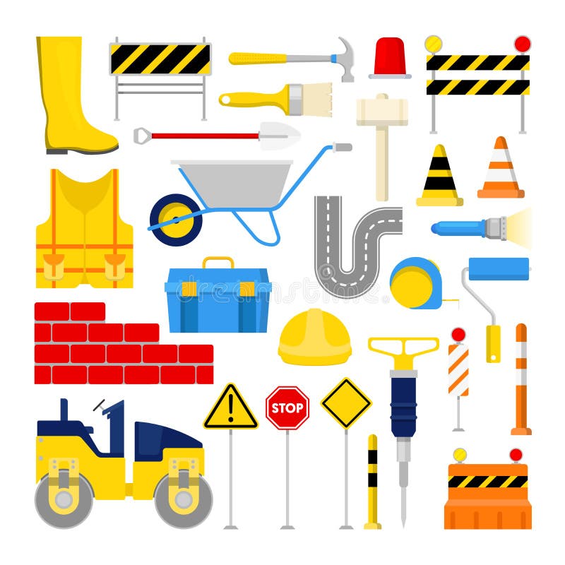 Road Construction Works Icons Set Stock Vector - Illustration of ...