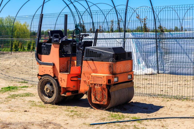 Road Construction Works with Roller Compactor Machine Stock Photo ...