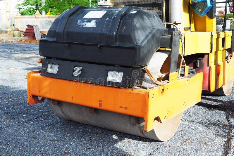 Road Construction Works with Steamroller Machine Stock Photo - Image of ...