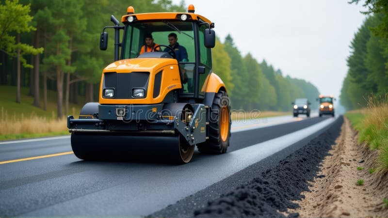 Road Construction with a Yellow Roller. Stock Illustration ...