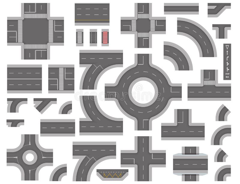 Road Constructor Top View. Set of Road Elements with Roundabouts ...