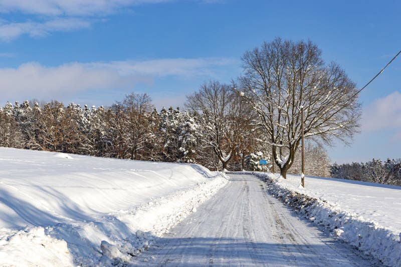 Road in the Countryside after Heavy Snowfall in Central Europe Stock ...