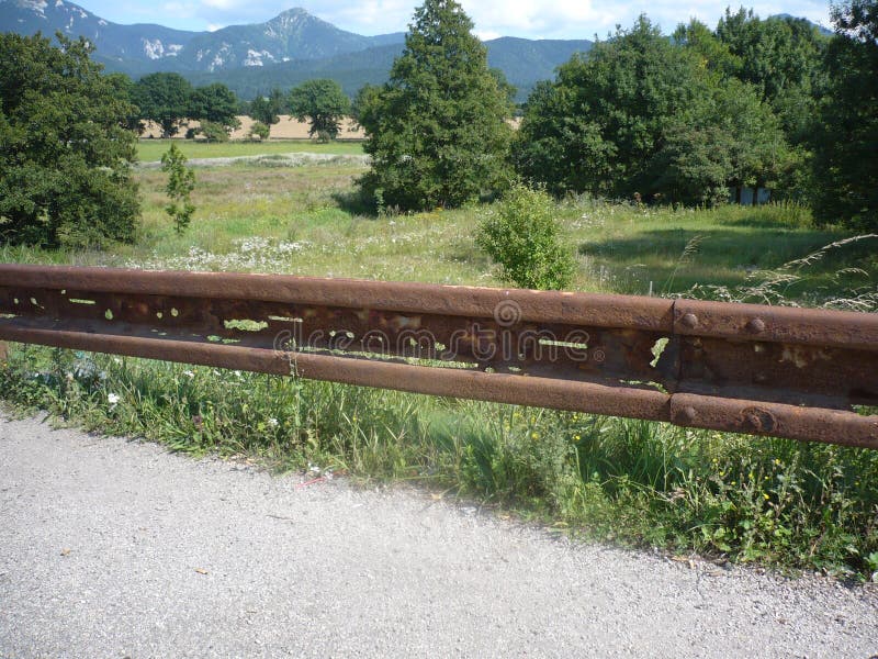 Rusty Guardrail on a Lonely Street Stock Photo - Image of handrail ...