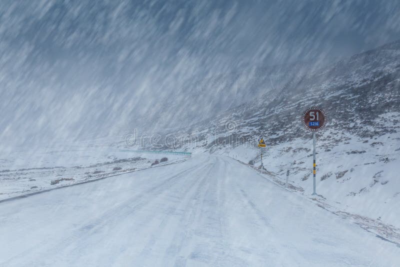 Road Cover with Snow in a Snow Blizzard and Fog Stock Image - Image of ...