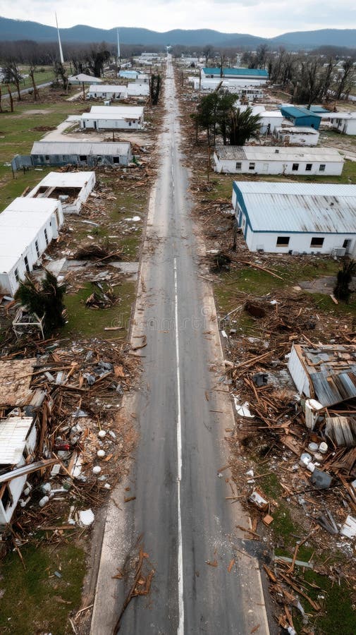 Road Covered in Hurricane Debris Stretches through Devastated Area ...