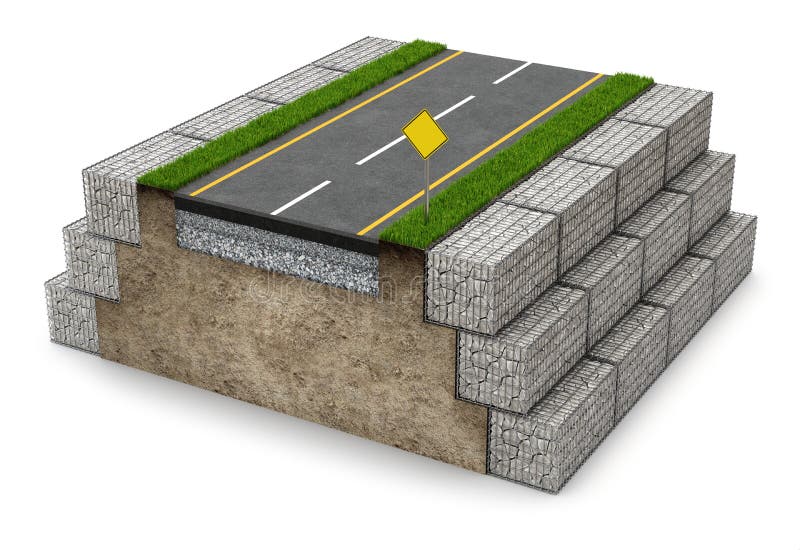 Road Cross Section with Gabion Baskets Stock Illustration ...