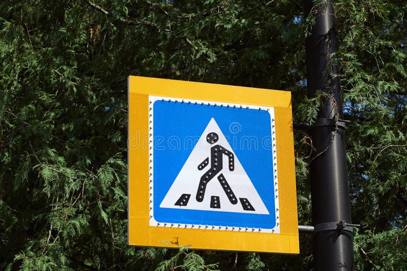 Road Crossing Road Sign. Warning on the Road. Stock Photo - Image of ...