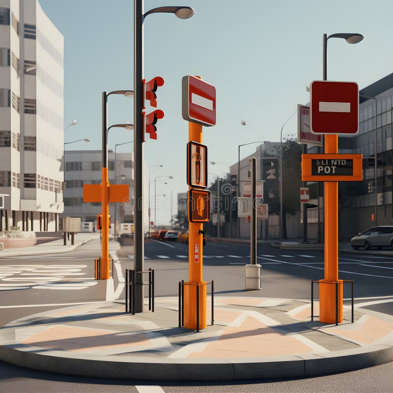Road Crosswalk Adorned with Signposts Stock Illustration - Illustration ...