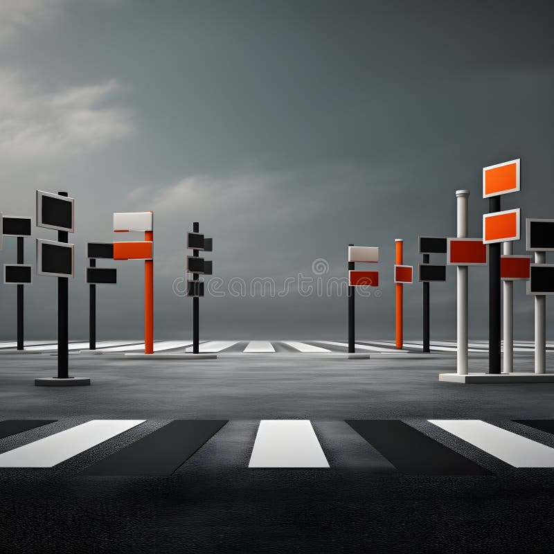 Road Crosswalks with Visible Signposts Stock Photo - Image of clear ...