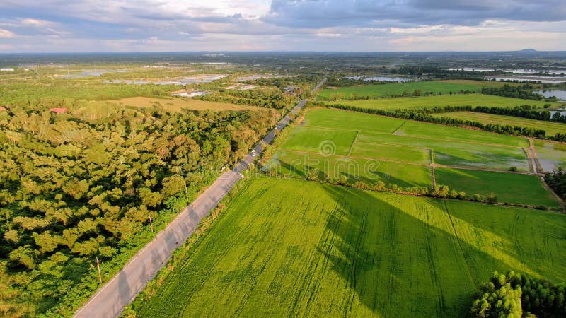 The Road Cuts among the Fields. with Beautiful Light from the Sun Stock ...