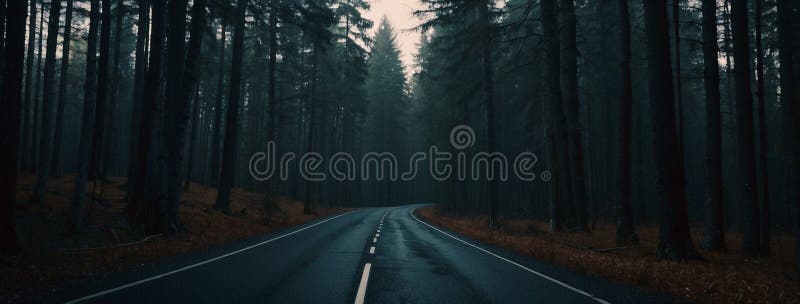 Road Cutting through Dense Forest Stock Illustration - Illustration of ...