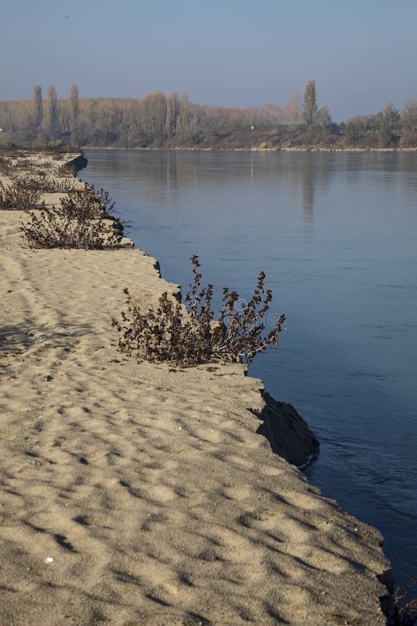 Road with Cypresses on an Embankment by a River with Its Reflection on ...