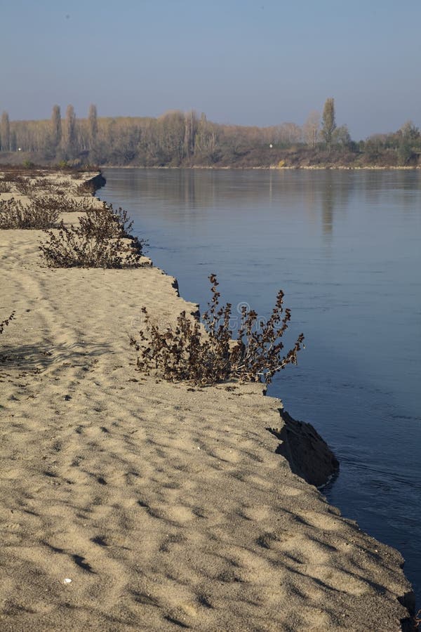 Road with Cypresses on an Embankment by a River with Its Reflection on ...