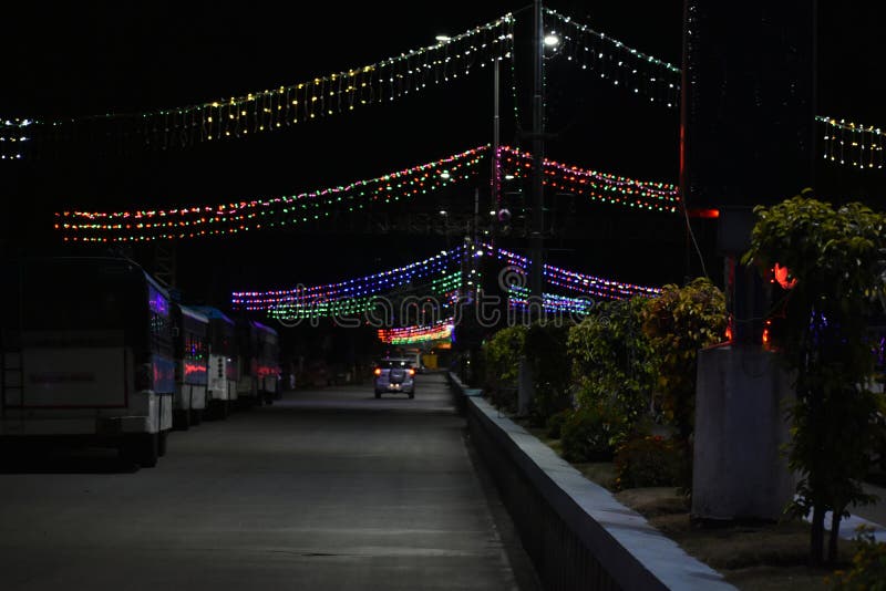 Road decorated with lights stock photo. Image of beautifully - 100438886