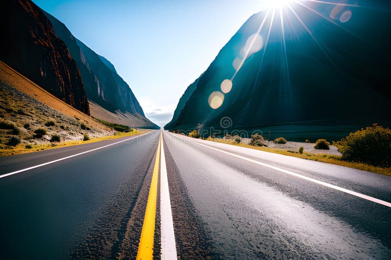 Road in the Desert with Sun Shine Stock Illustration - Illustration of ...